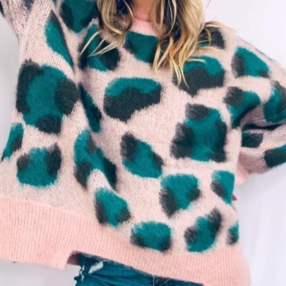 Sweaters | Patty Emerald Green Leopard Print Fuzzy Sweater | Poshmark